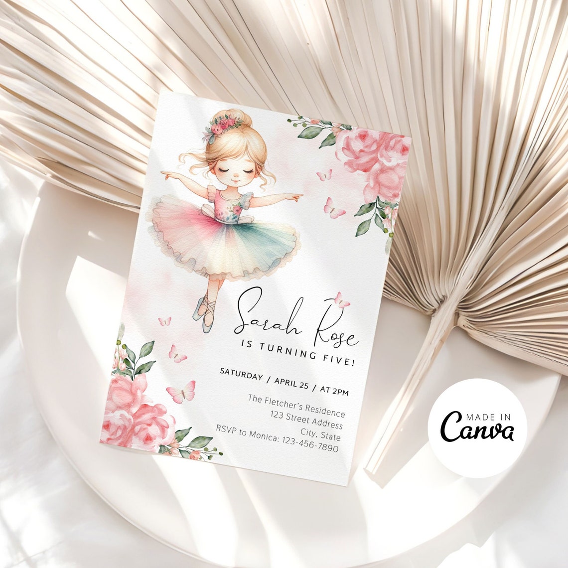 Ballerina Birthday Invitation Template, Editable Ballet Girl Party ...