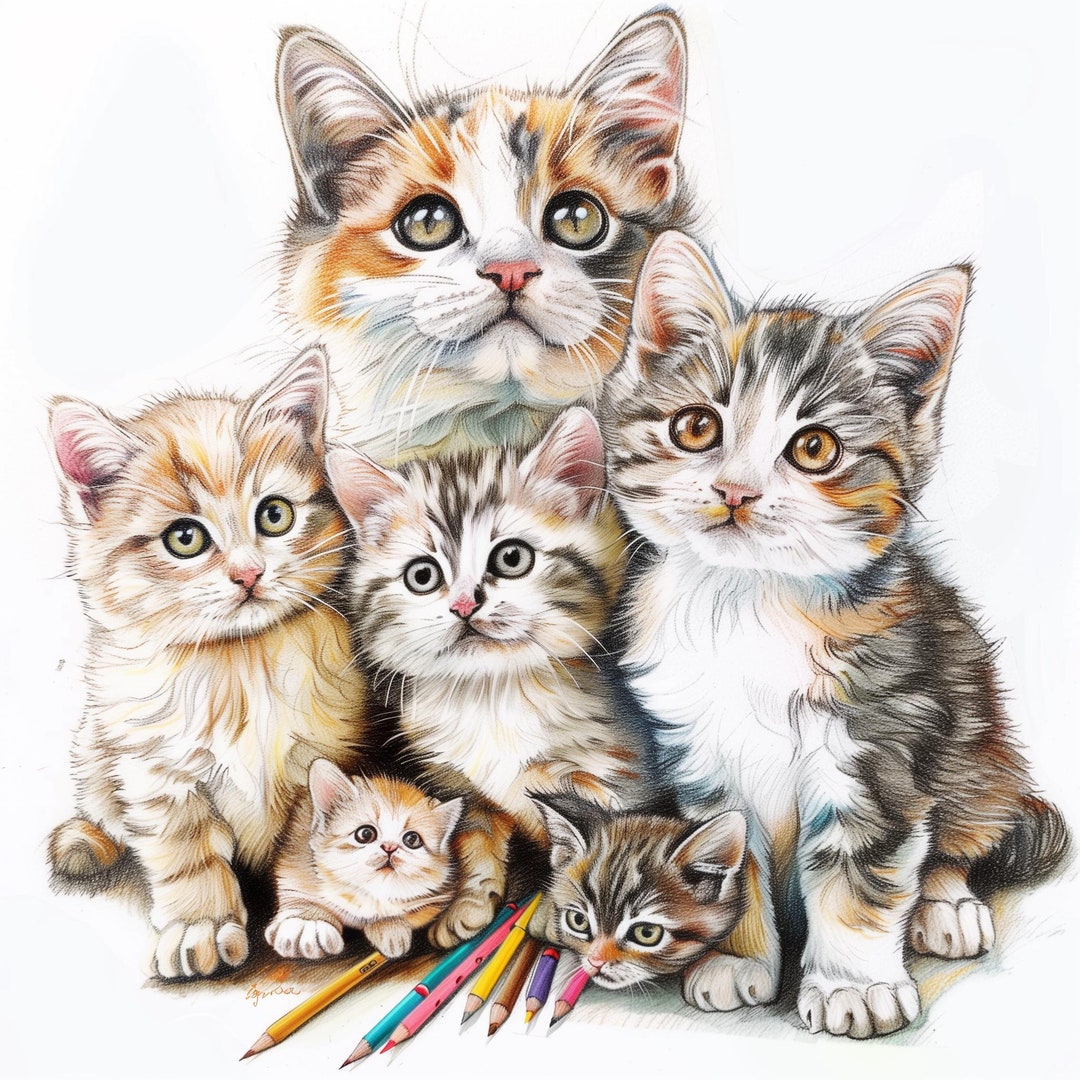 20 Cute Cat Coloring Pages to Print, 20 Adorable Cat Printable Coloring ...