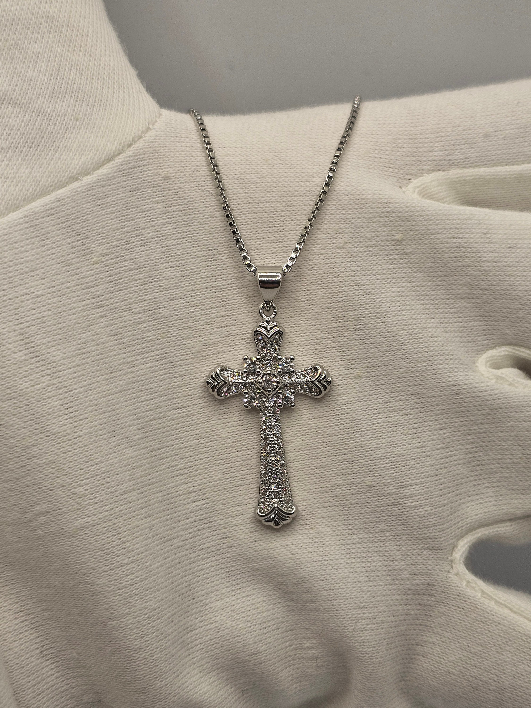 Gold/silver Cross Necklace Jewelry Religious Pendant real Gold Plated ...