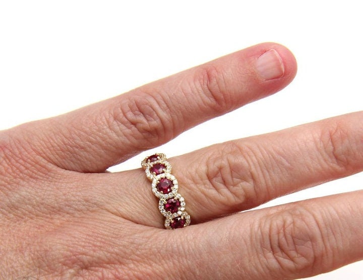 14k Solid Gold Ruby Eternity Band Vintage Round Ruby Half Eternity Band July Birthstone ...