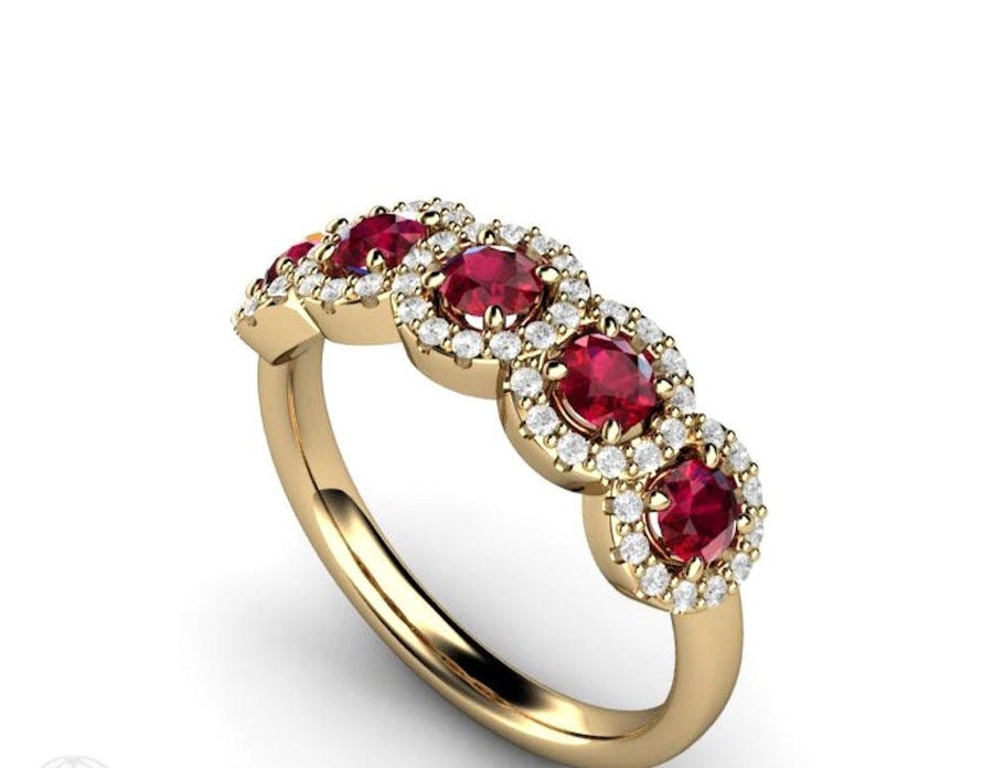 14k Solid Gold Ruby Eternity Band Vintage Round Ruby Half Eternity Band July Birthstone ...