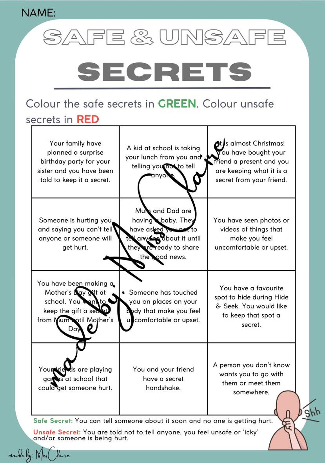 Protective Behaviour 3 X Worksheet Activities - Etsy