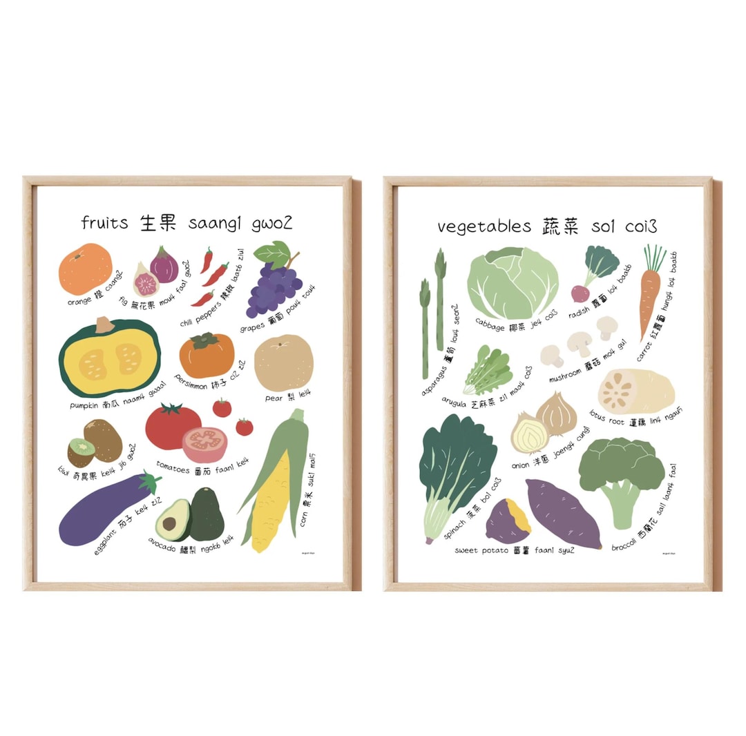 Set of 2 Bilingual Fruits and Veggies Prints (chinese (mandarin or ...