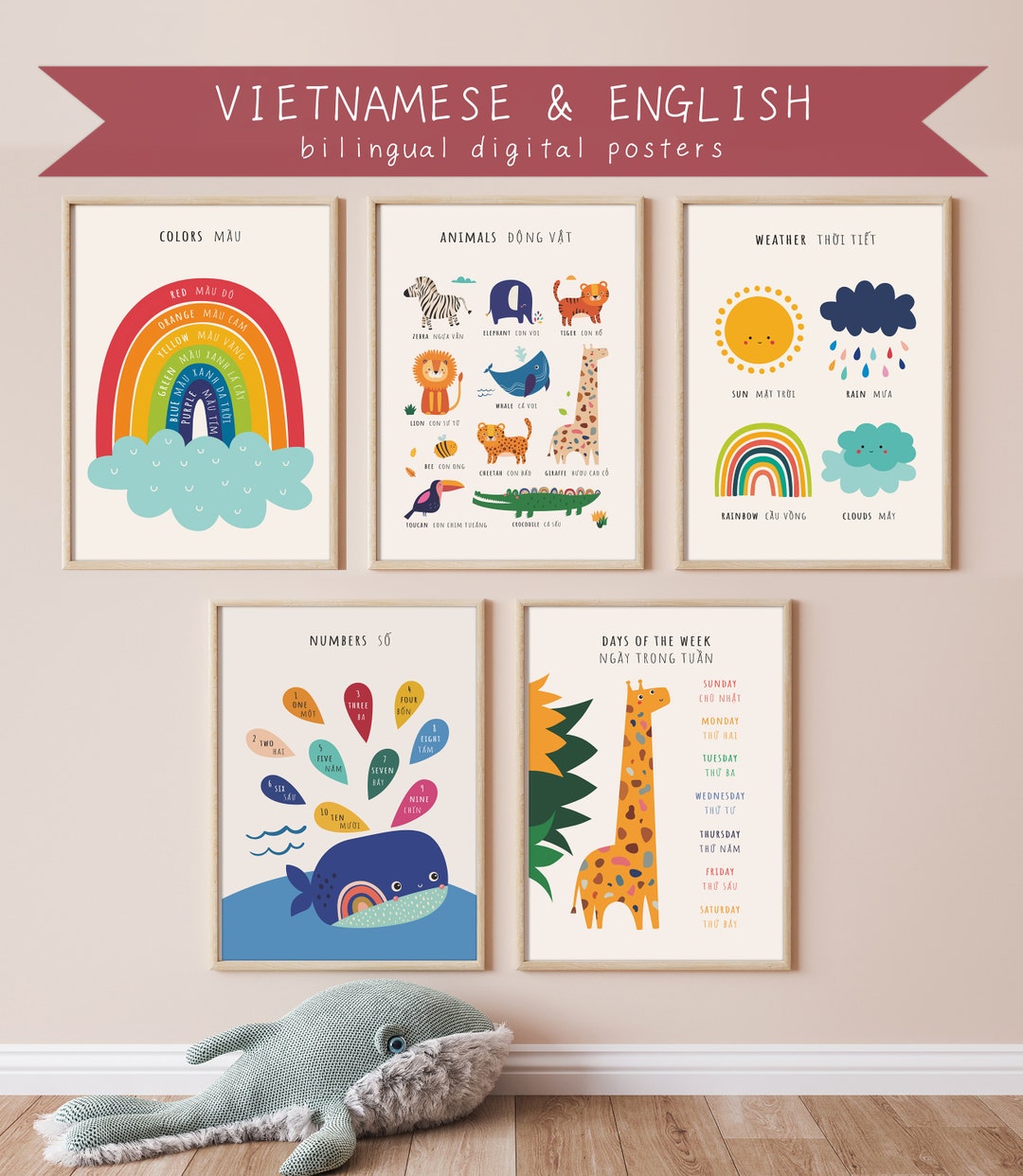 5 Bilingual Vietnamese Educational Poster, Vietnamese Learning Poster ...