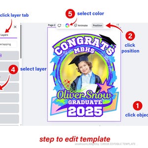 Editable Class of 2025 Graduation Fan Template | Custom Canva Printable ...