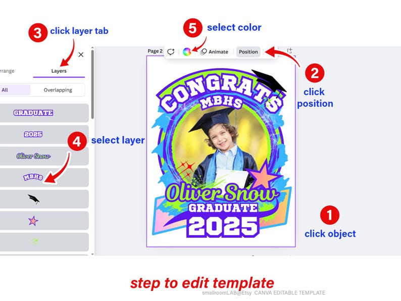 Editable Class of 2025 Graduation Fan Template | Custom Canva Printable ...