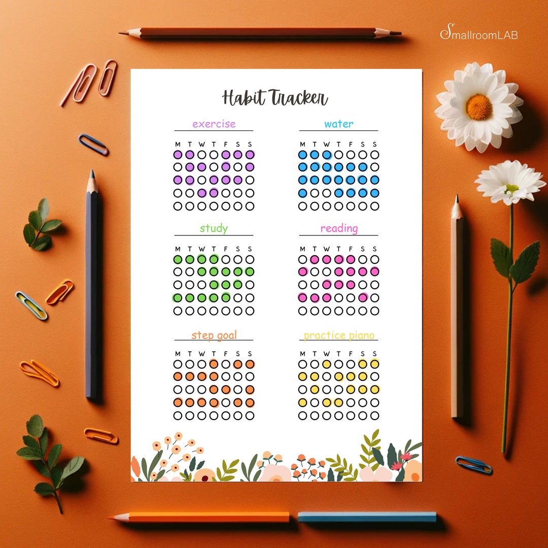 Printable Habit Tracker Journal Page, Floral Minimalist Design, Daily ...