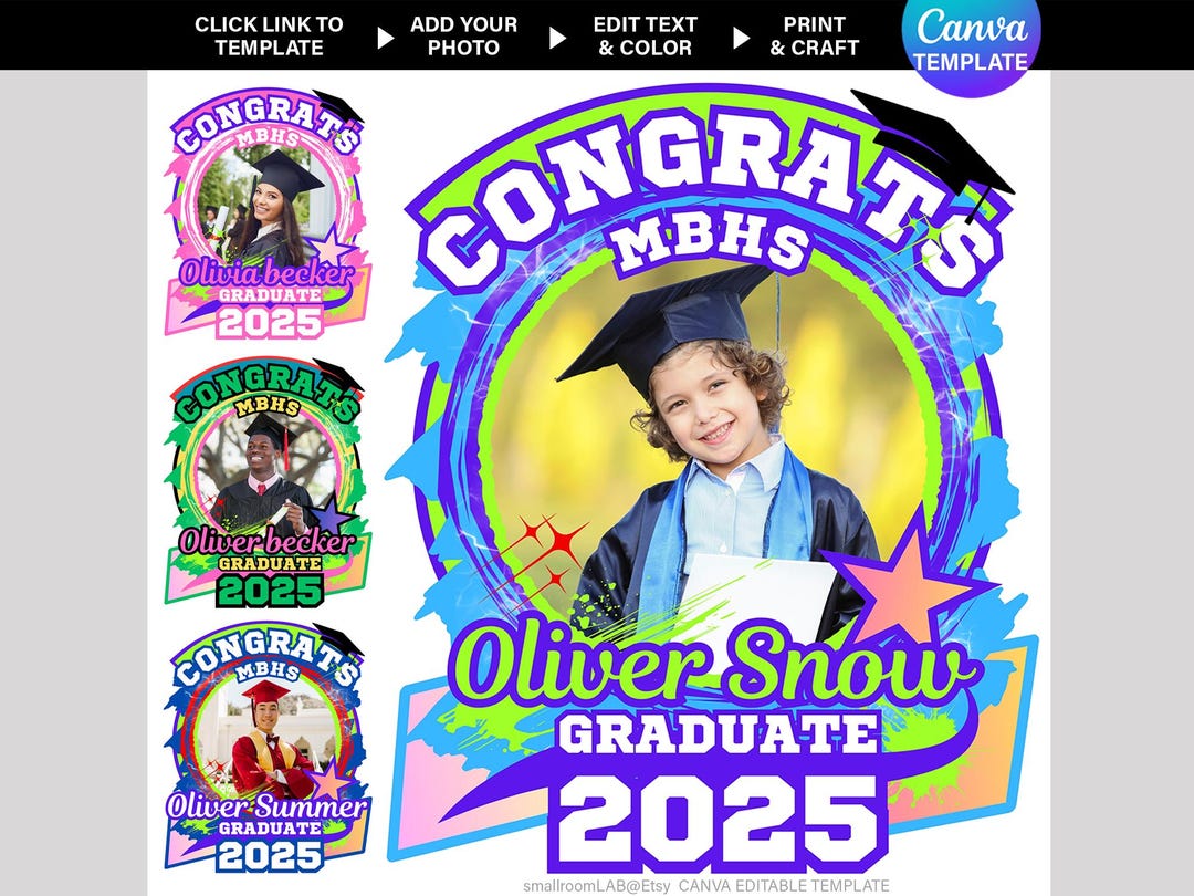 Editable Class of 2025 Graduation Fan Template | Custom Canva Printable ...