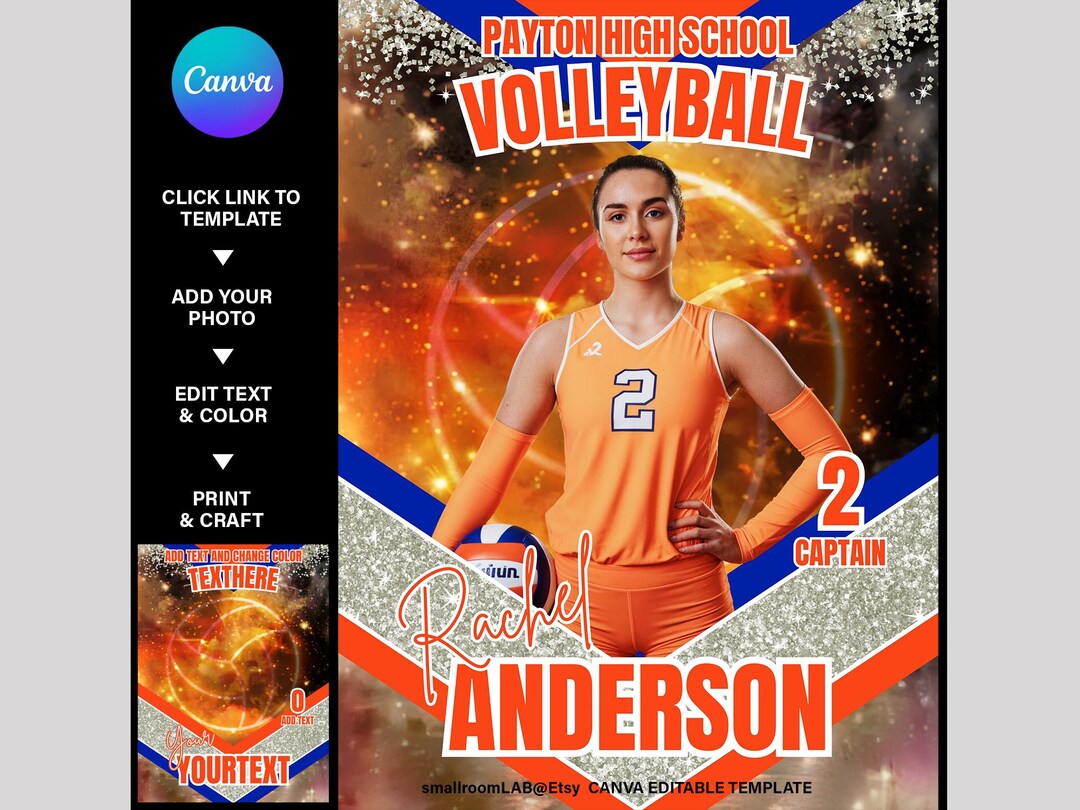 Editable Volleyball Poster Canva Template | Custom Senior Night Sports ...