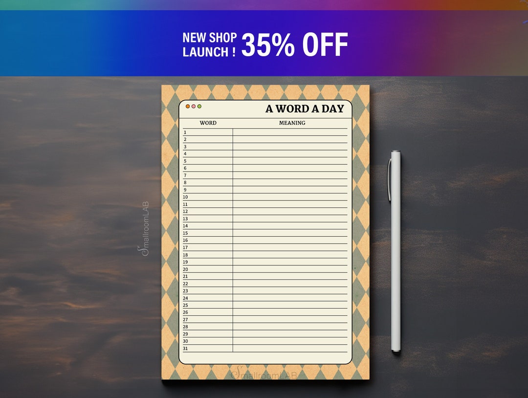 Retro A5 Printable Word Tracker, Vintage Style Daily Vocabulary Journal ...