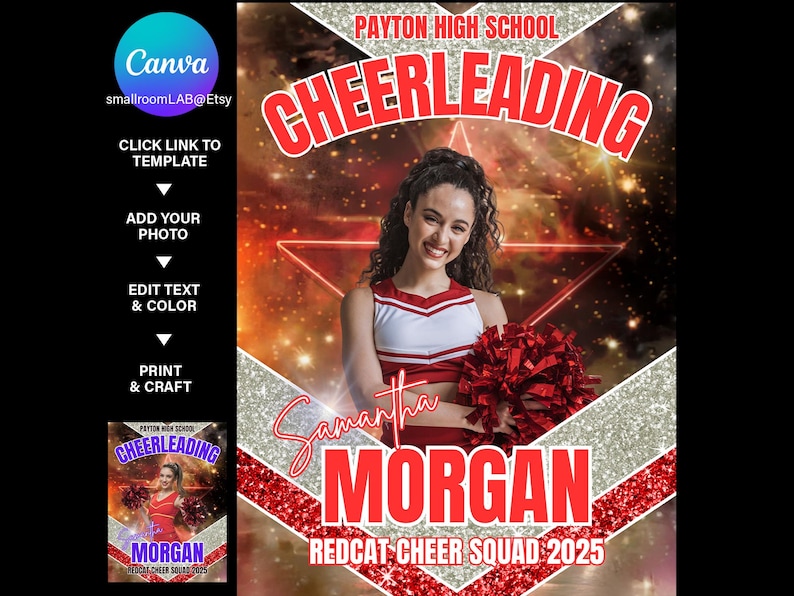 Cheerleader Senior Poster Template: Editable Canva Banner (digital ...