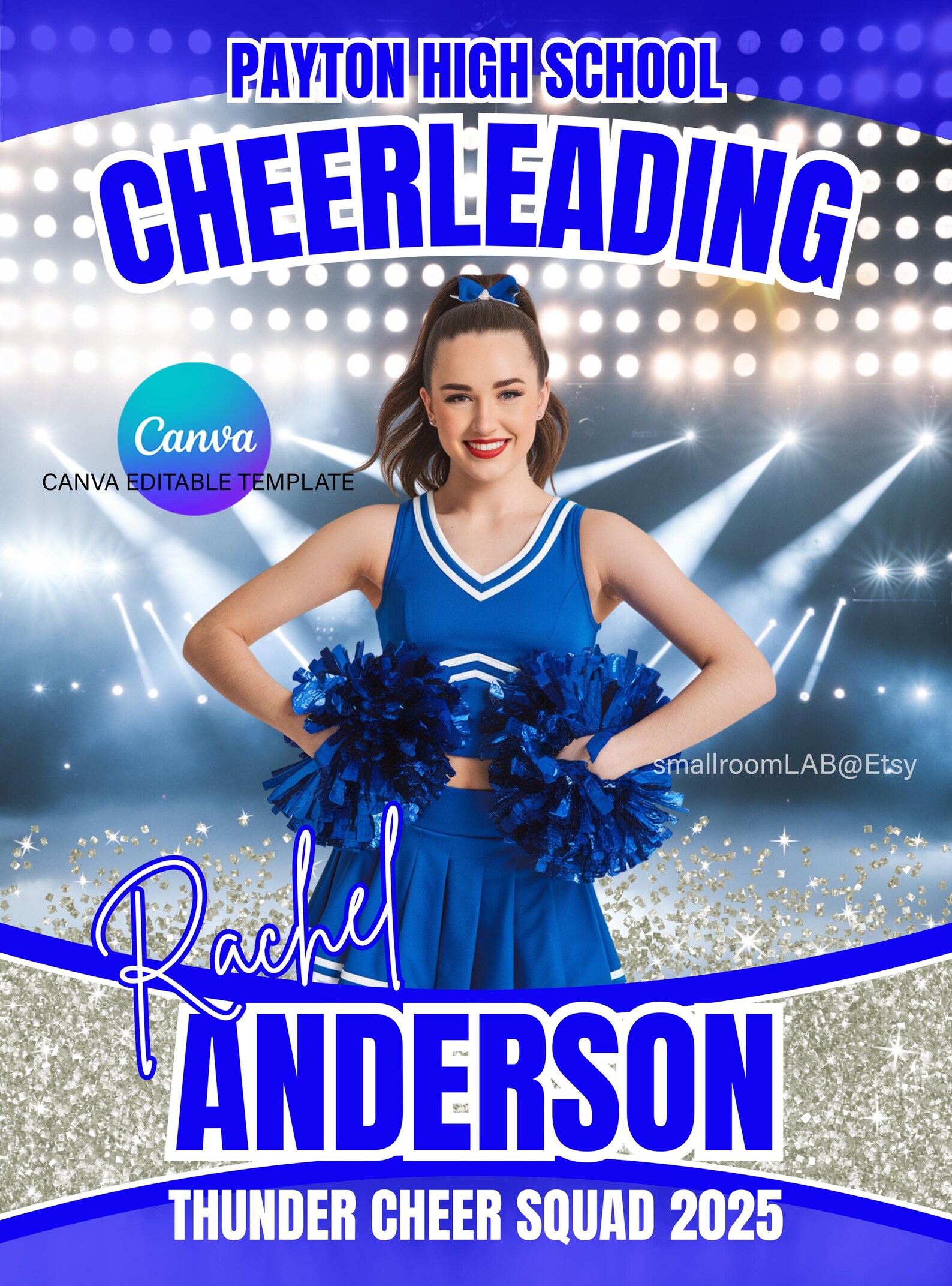 Editable Cheerleader Canva Template | Cheer Squad Banner, Senior Sports ...