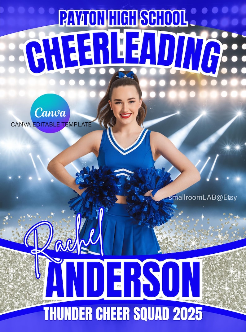Editable Cheerleader Canva Template | Cheer Squad Banner, Senior Sports ...