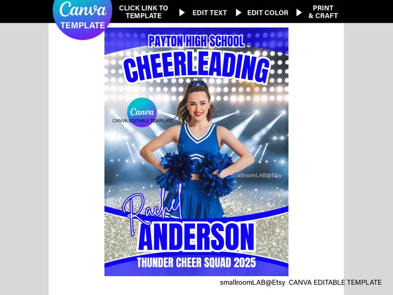 Editable Cheerleader Canva Template | Cheer Squad Banner, Senior Sports ...