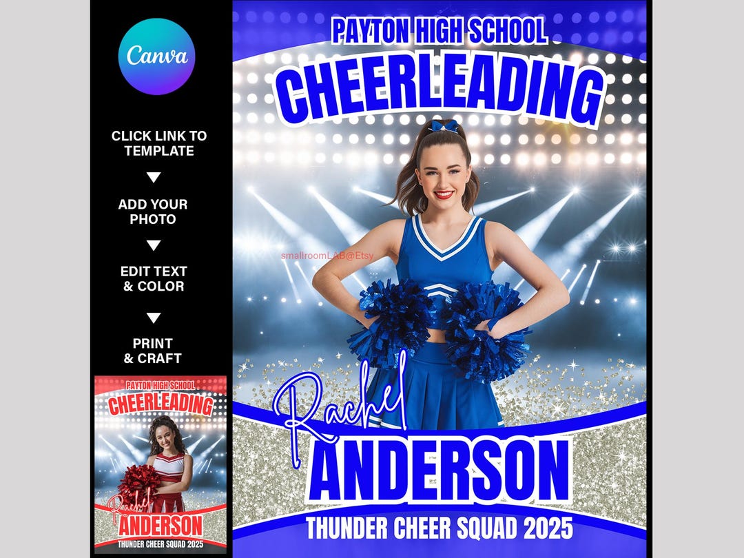 Editable Cheerleader Canva Template | Cheer Squad Banner, Senior Sports ...