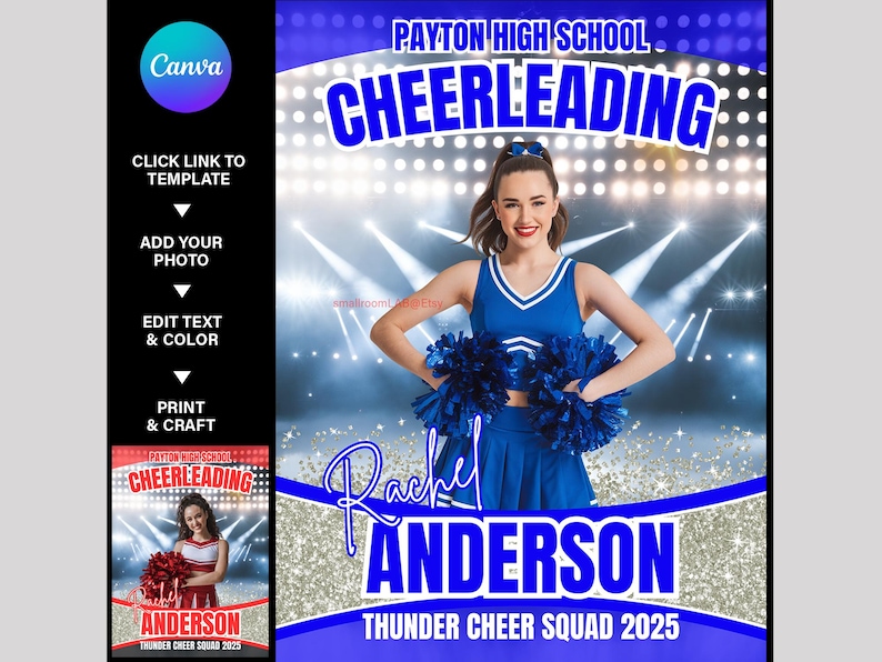 Editable Cheerleader Canva Template | Cheer Squad Banner, Senior Sports ...