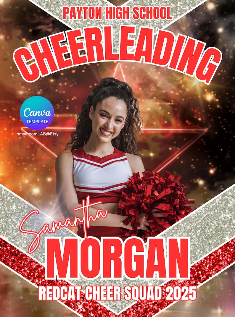 Cheerleader Senior Poster Template: Editable Canva Banner (digital ...