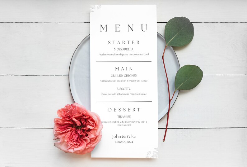 Minimalist Wedding Menu Template Canva, Modern Script Wedding Dinner ...