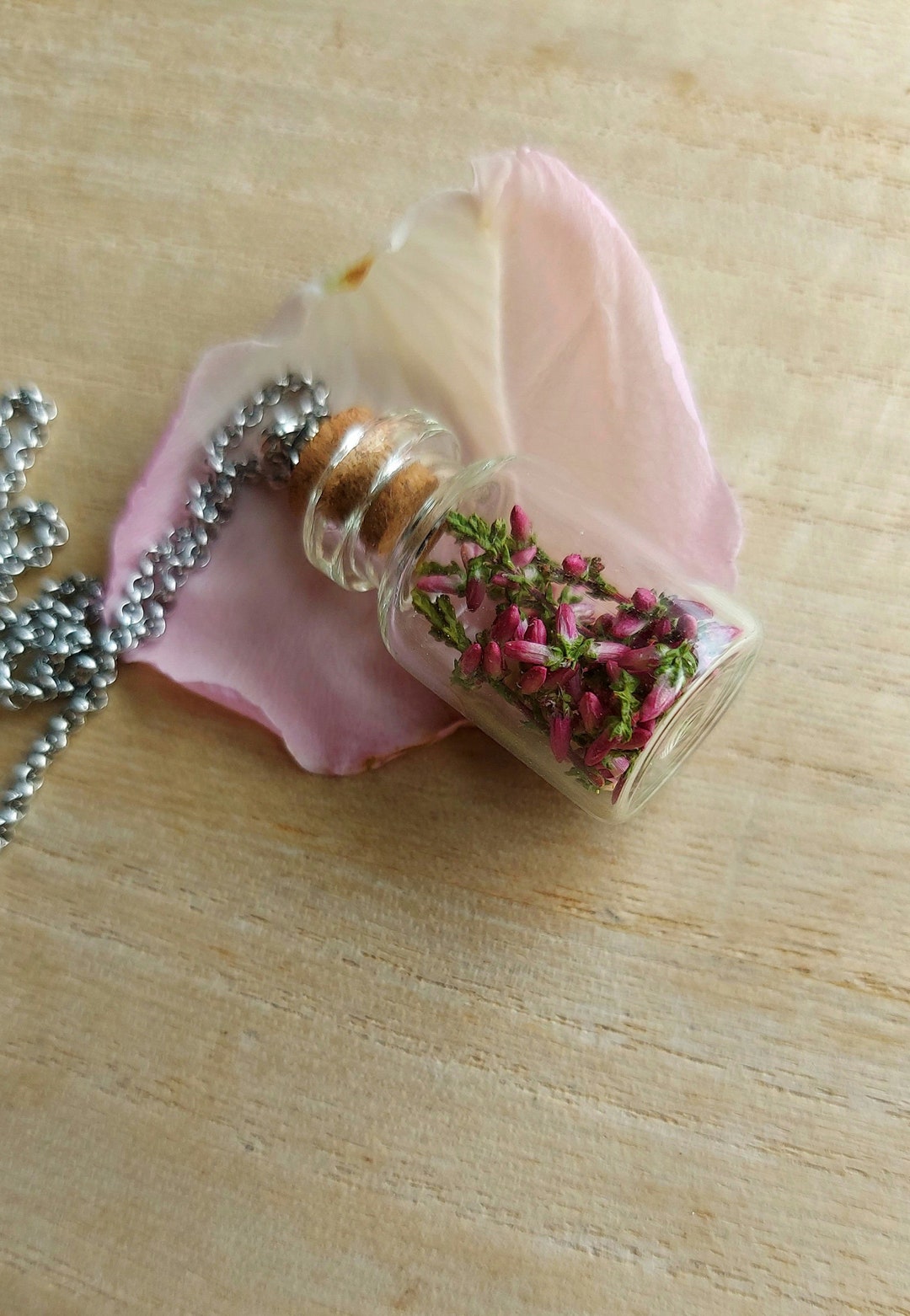 Mystical Forest Miniature Bottle Necklace. Heather Flowers Jar Necklace ...