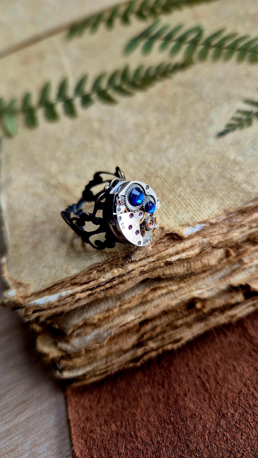Steampunk Ring With Blue Stone and Watch Parts. Vintage Watch Mechanism ...