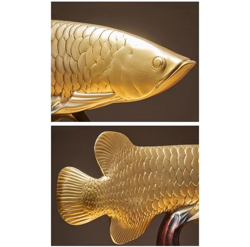 Golden Arowana Fish Statue – Feng Shui Wealth Decor – Resin Gold Dragon ...