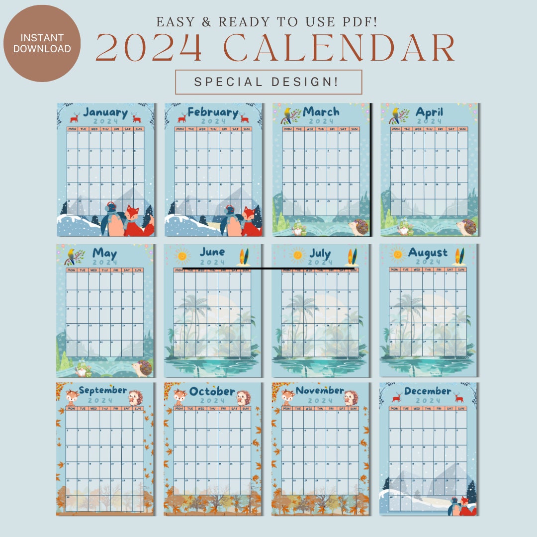 2024 Editable Printable Calendar 2024 Monthly Planner 2024 Digital ...