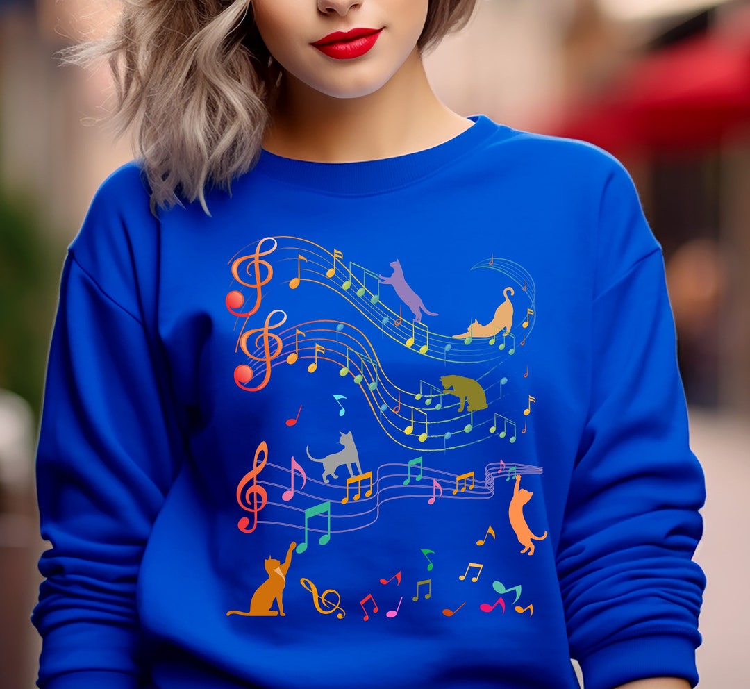 Cats Playing Around Music Notes Sweatshirt, Playful Kittens Music Note ...