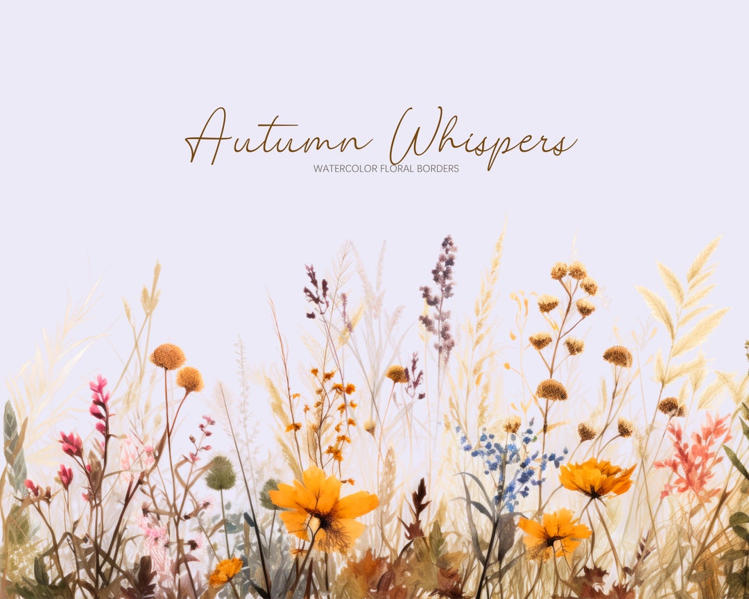 Watercolor Autumn Wildflower-flower Field Borders-fall Plant-seamless ...