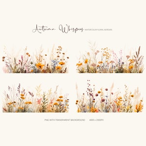 Watercolor Autumn Wildflower-flower Field Borders-fall Plant-seamless ...