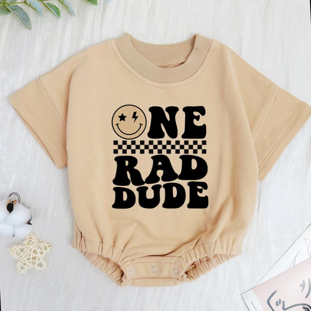 Tan Smile One Rad Dude Bubblebaby Birthday Teecake Smash Outfitgift ...