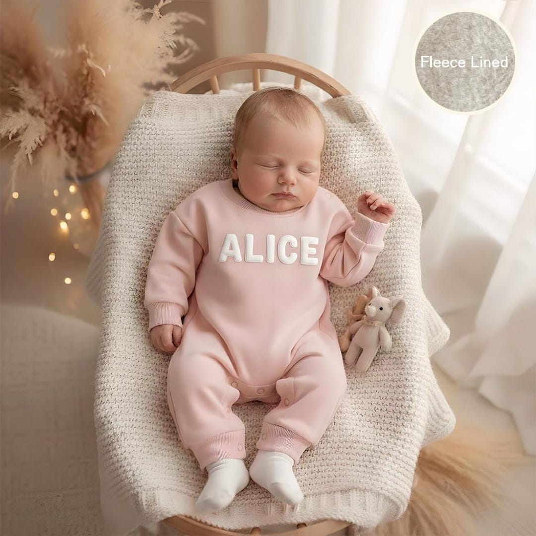 Puff Print Baby Long-sleeve Romper, Baby Name Romper, Baby Shower Gift ...