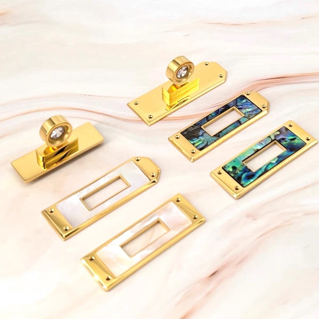 Stainless Steel Real Seashell Rectangular Twist Turn Lock Leather ...