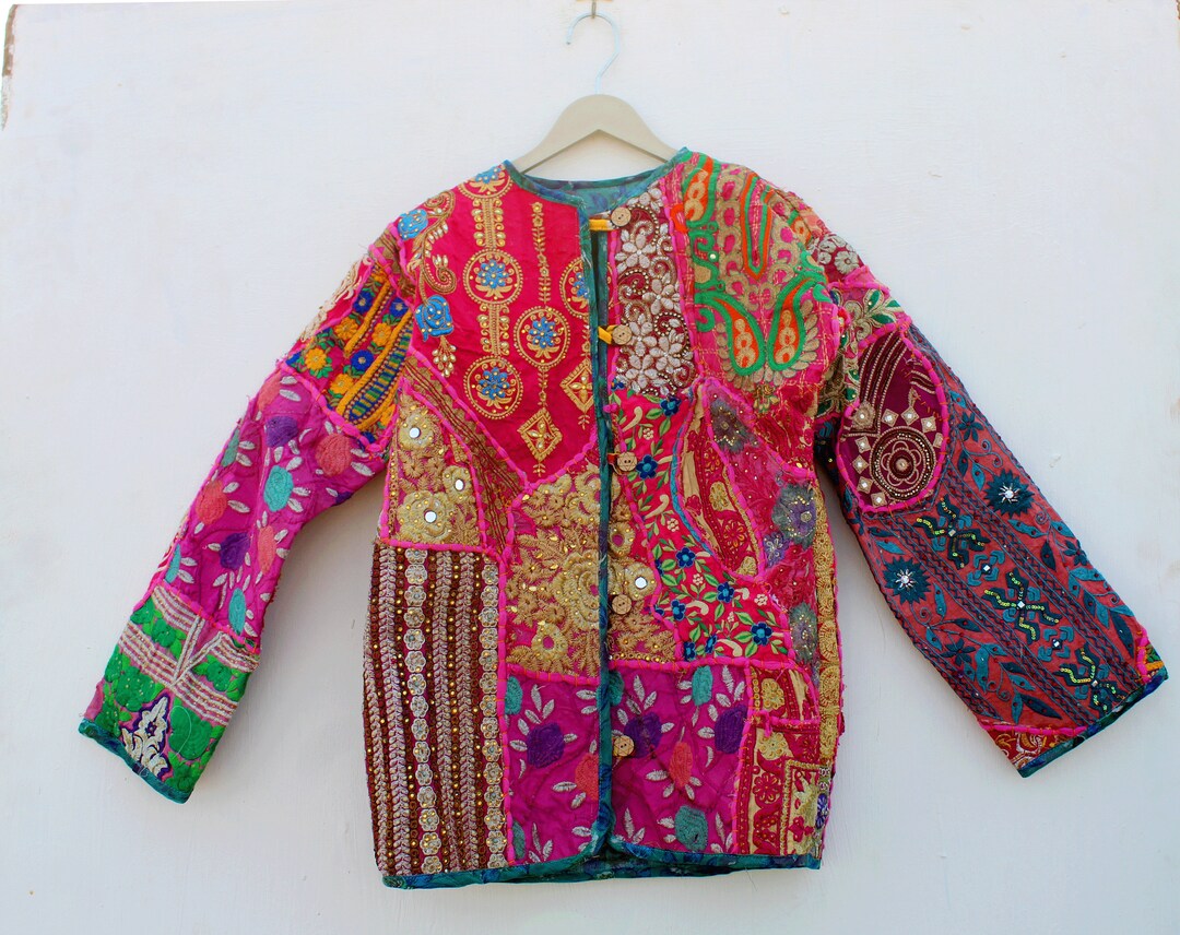 Boho Fashion Patchwork Indian Banjara Jacket, Gujarat Embroidery Mirror Work Jacket, Bohemian ...