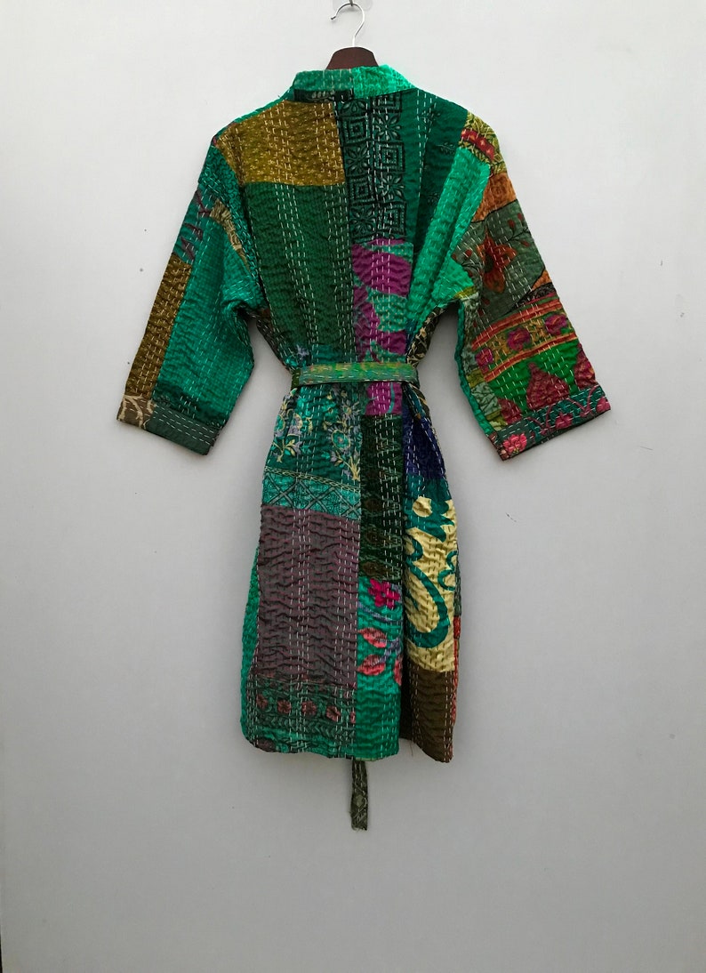Silk Kantha Quilt Robe, Hand Stitched, Made From Vintage Silk Kantha ...
