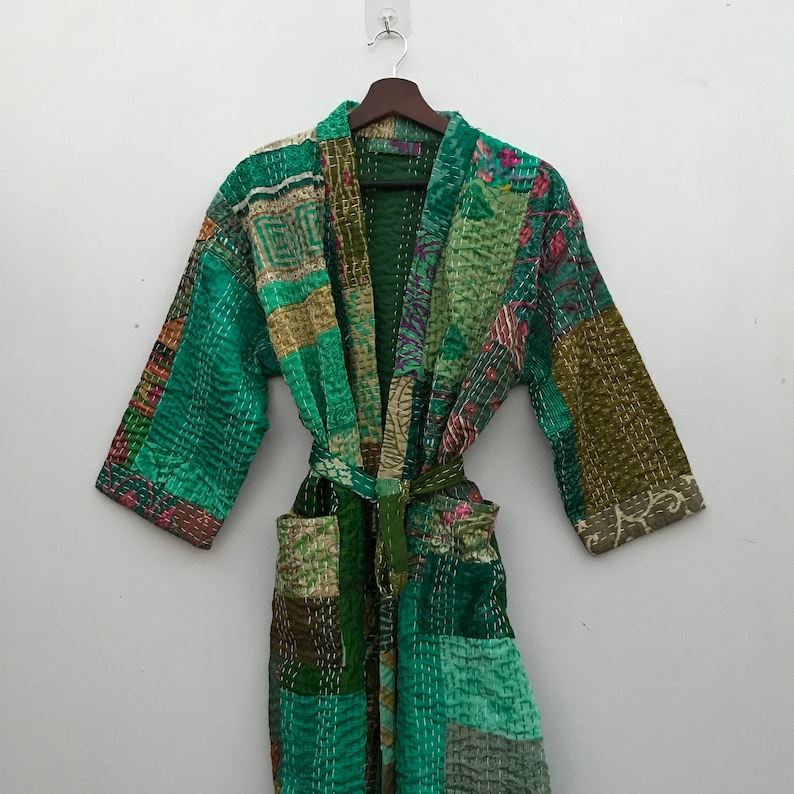 Silk Kantha Quilt Robe Hand Stitched Made From Vintage Silk - Etsy