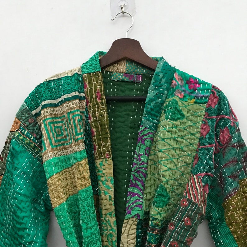 Silk Kantha Quilt Robe, Hand Stitched, Made From Vintage Silk Kantha ...