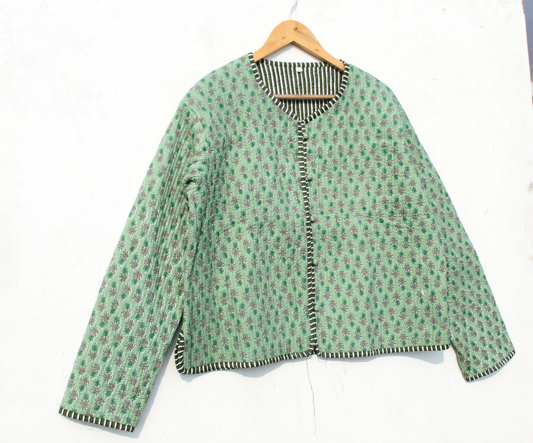 Indian Bohemian Blockprint Women's Quilted Jacket Kimono Strip Vintage ...