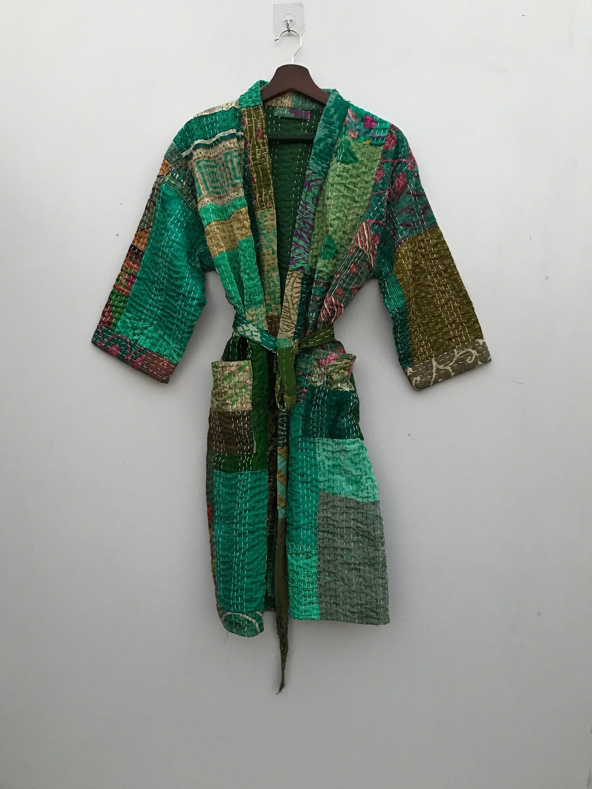 Silk Kantha Quilt Robe Hand Stitched Made From Vintage Silk - Etsy
