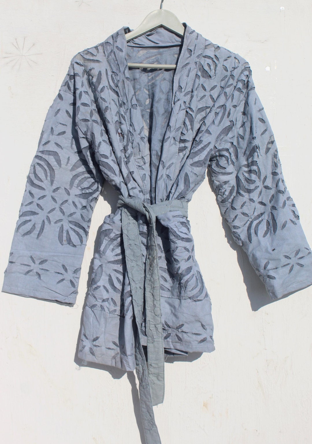 Handmade Cutwork Kantha Jacket Applique Kimono Patchwork Jacket Cotton ...