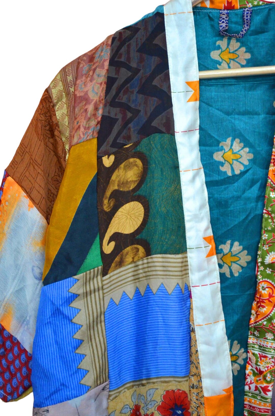 Patchwork Silk Robe,patchwork Bathrobe,kimono Gown Dressing Gown ...