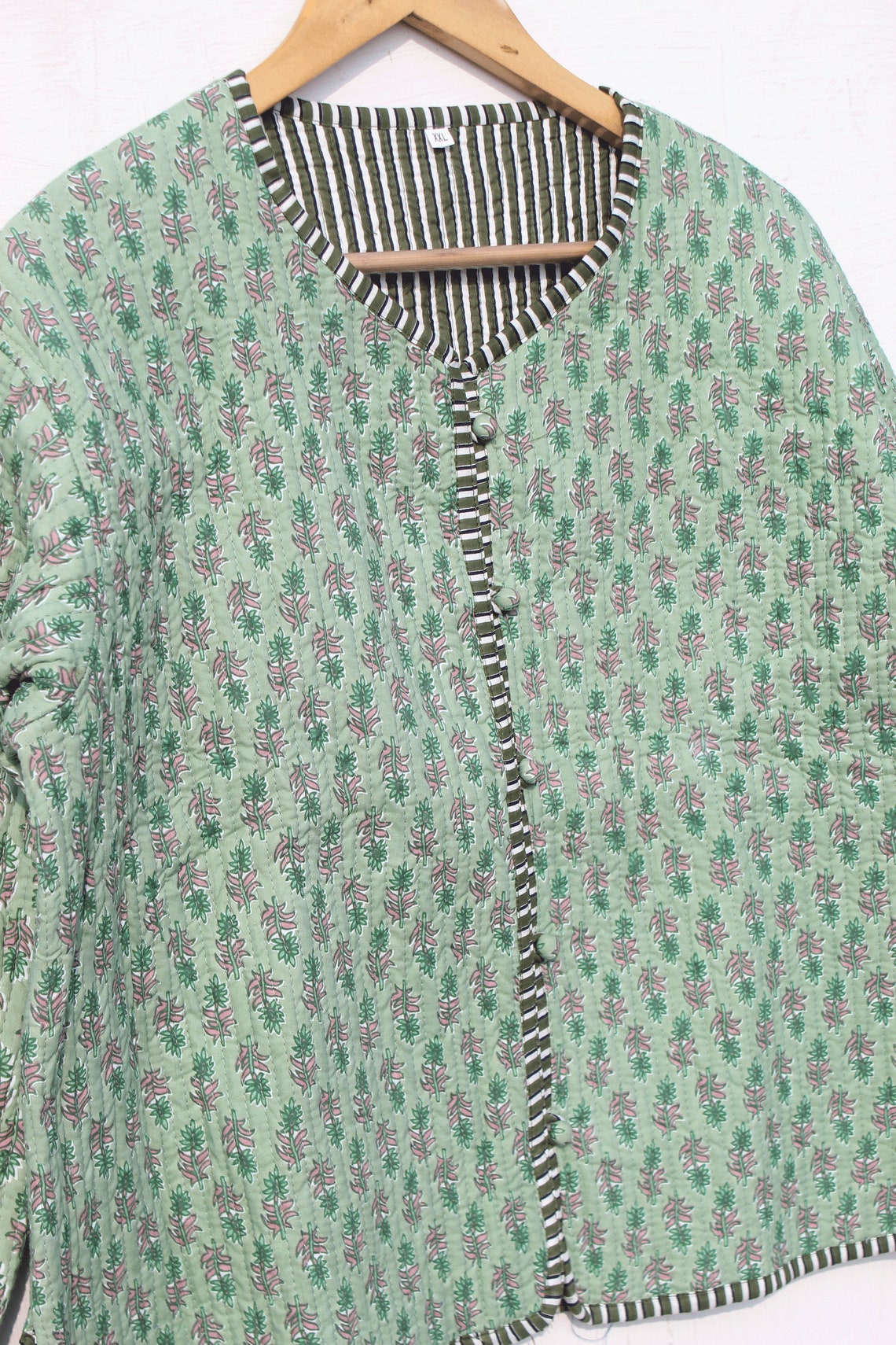 Indian Bohemian Blockprint Women's Quilted Jacket Kimono Strip Vintage ...