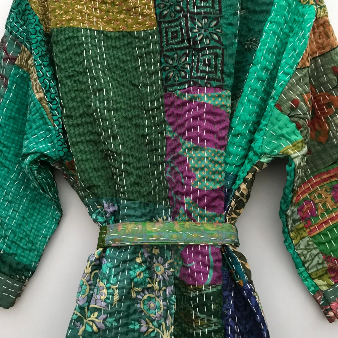 Silk Kantha Quilt Robe, Hand Stitched, Made From Vintage Silk Kantha ...