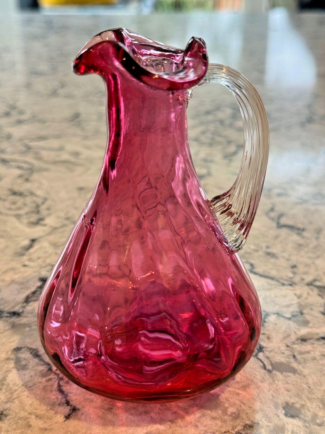 Pilgrim Glass Cranberry Mini Pitcher Optic Swirl Hand Blown Clear ...