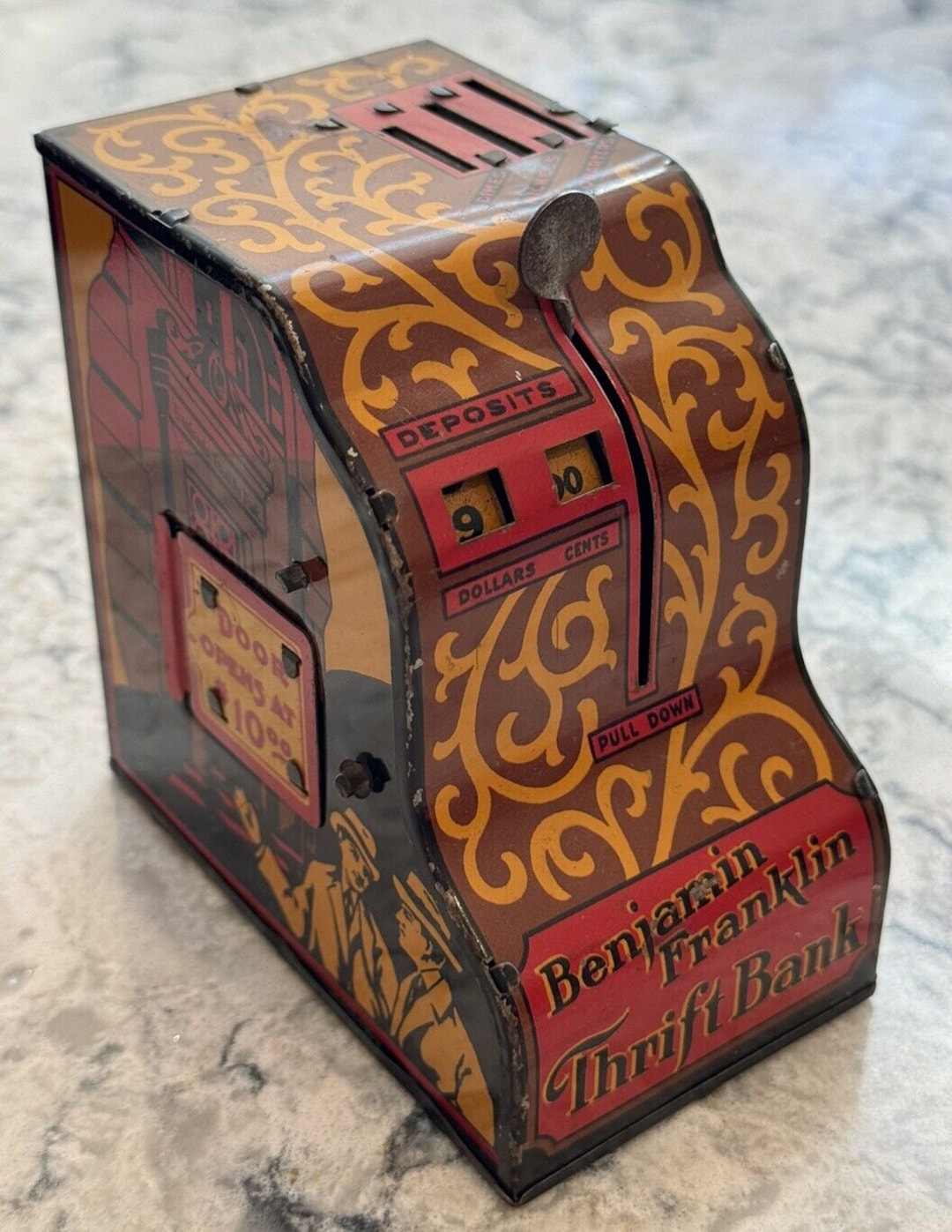 Vintage Marx Toys Benjamin Franklin Tin Litho Thrift Bank Cash Register ...