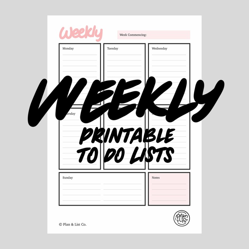 WEEKLY PLANNER | Weekly Tasks to Do List Template | Digital Download ...