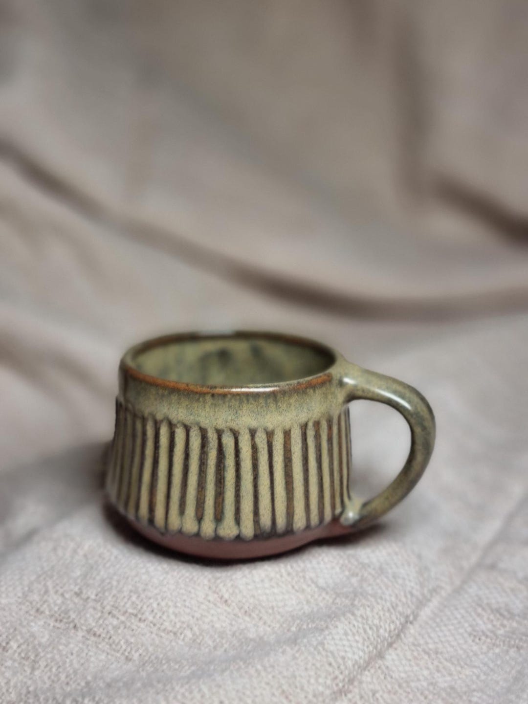 Handmade Stoneware Fluted Mug in Earthy Forest Tones | Inspired by the ...