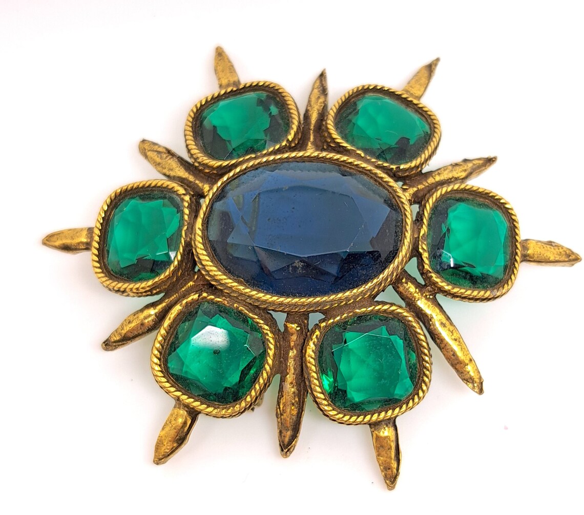 Vintage 1980s Green and Blue Glass Crystal Spiky Brooch - Etsy