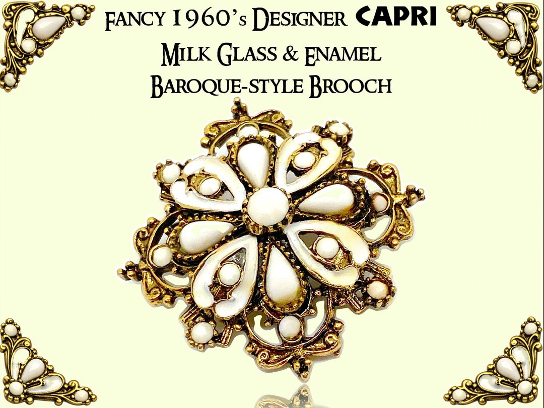 1960s Designer CAPRI Fancy Milk Glass & Enamel Brooch - Etsy