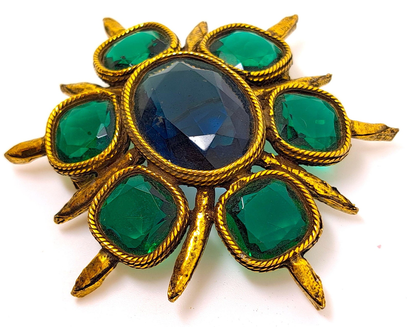 Vintage 1980s Green and Blue Glass Crystal Spiky Brooch - Etsy