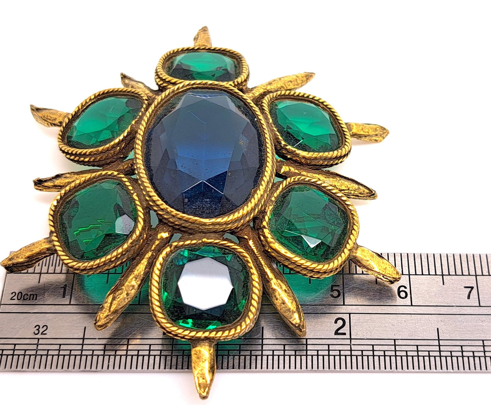 Vintage 1980s Green and Blue Glass Crystal Spiky Brooch - Etsy